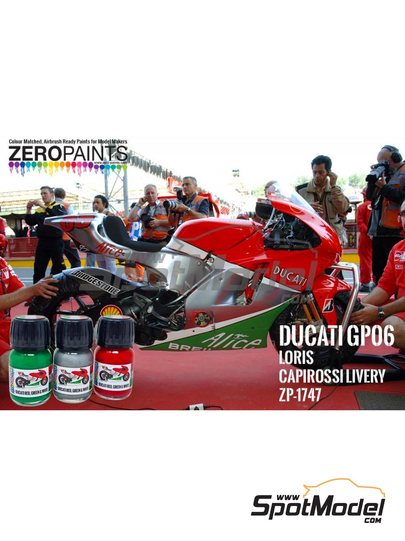 Zero Paints ZP-1747: Paints set for airbrush Ducati Desmosedici GP06 Loris Capirossi Red Green ...